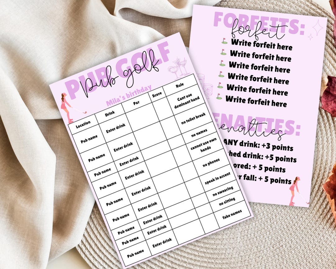Girls Pub Golf Scorecard & Forfeit Cards | Hen Party Drinking Game ...