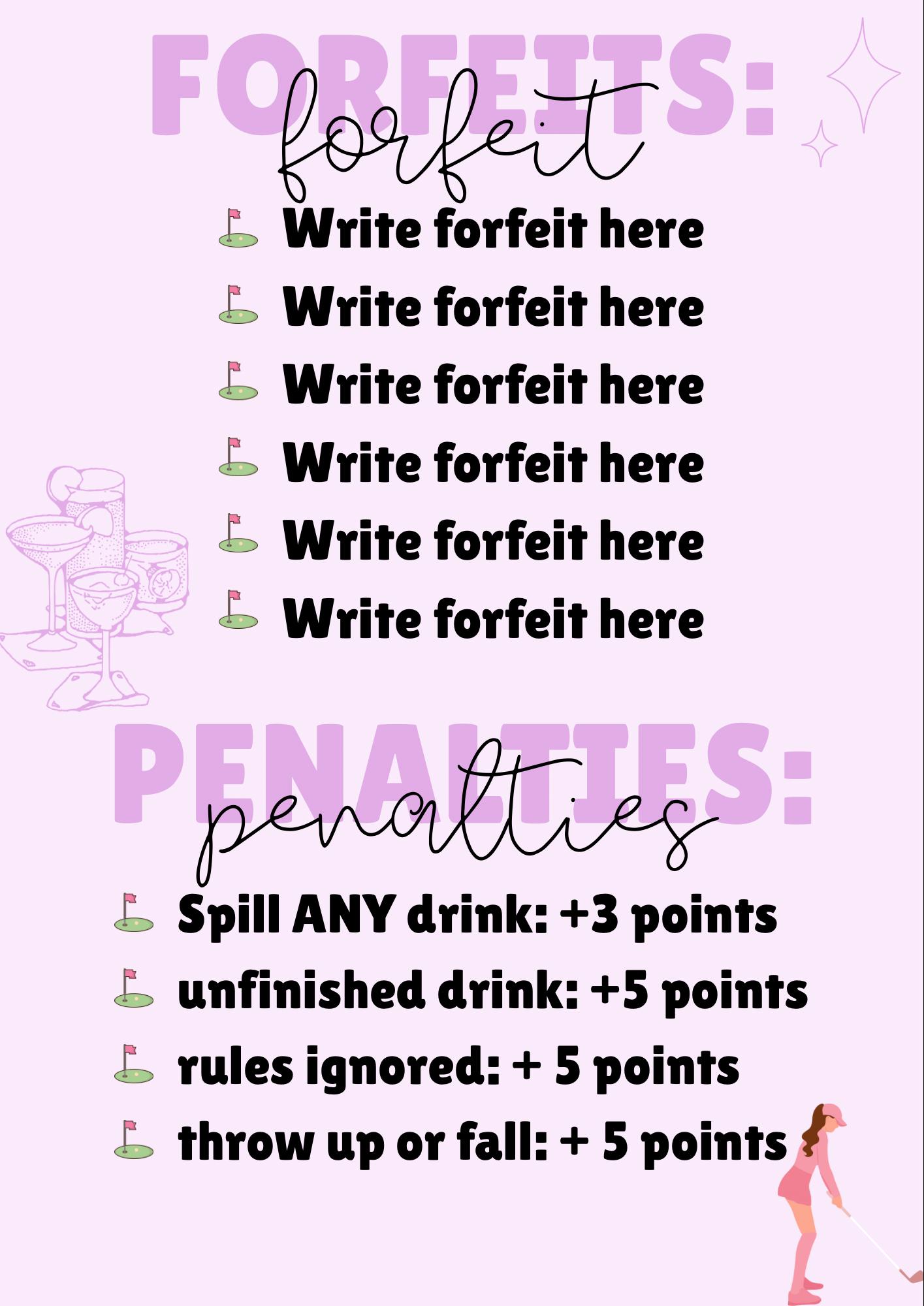 Girls Pub Golf Scorecard & Forfeit Cards | Hen Party Drinking Game ...