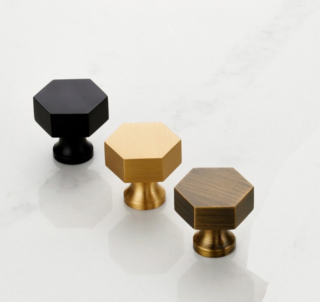 Gold, Black, Antique Gold Hexagonal Knobs for Cabinets and Cupboards in ...