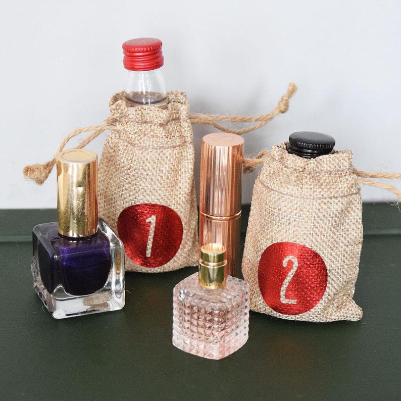 Modern Advent Hessian Sacks With Red Glitter Numbers, Countdown ...