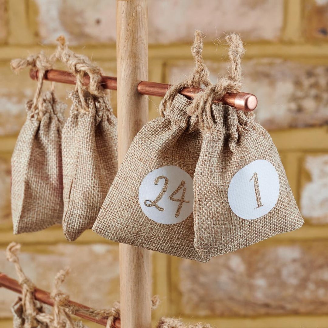 Modern Advent Hessian Sacks With White Numbers, Countdown Calendar to ...