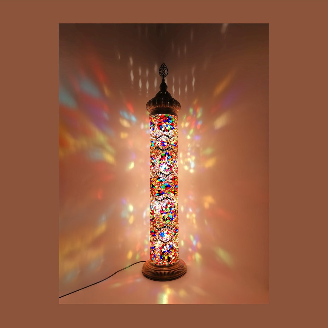 Turkish Cylinder Mosaic Floor Lamp, Colorful Stained Glass Turkish ...