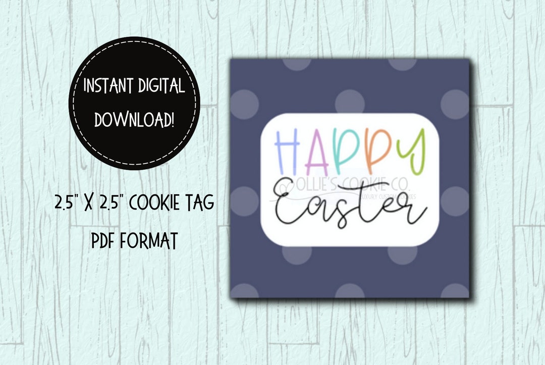 Printable Easter Tag 2.5 X 2.5 Navy Happy Easter Tag, Printable Cookie ...