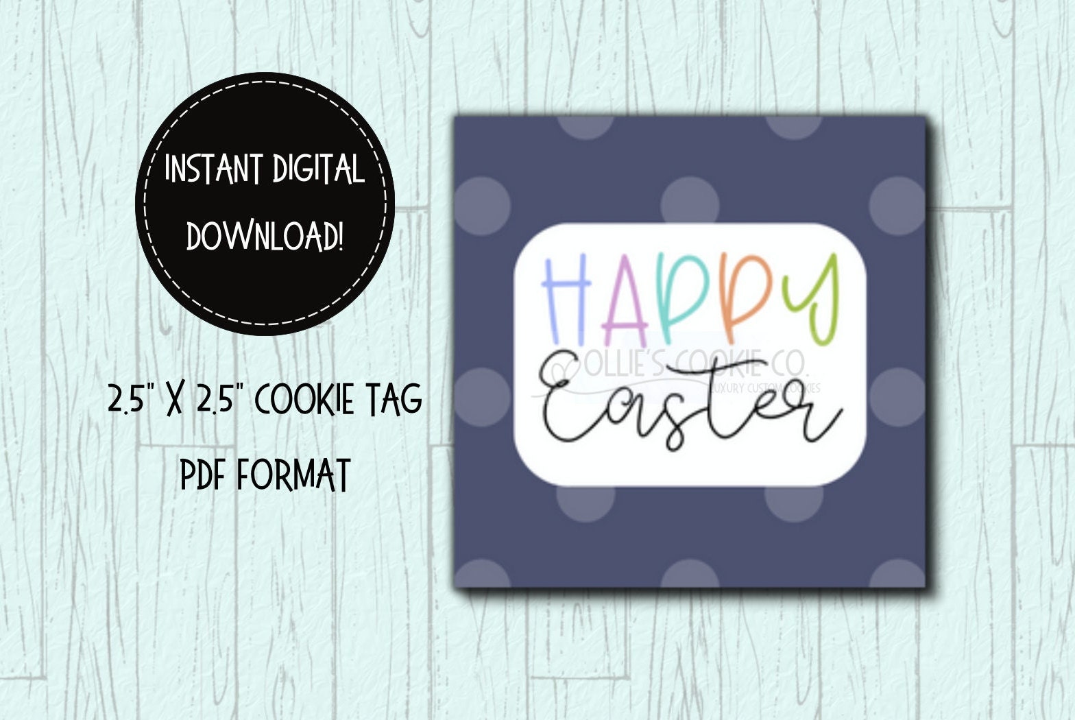 Printable Easter Tag 2.5 X 2.5 Navy Happy Easter Tag, Printable Cookie ...