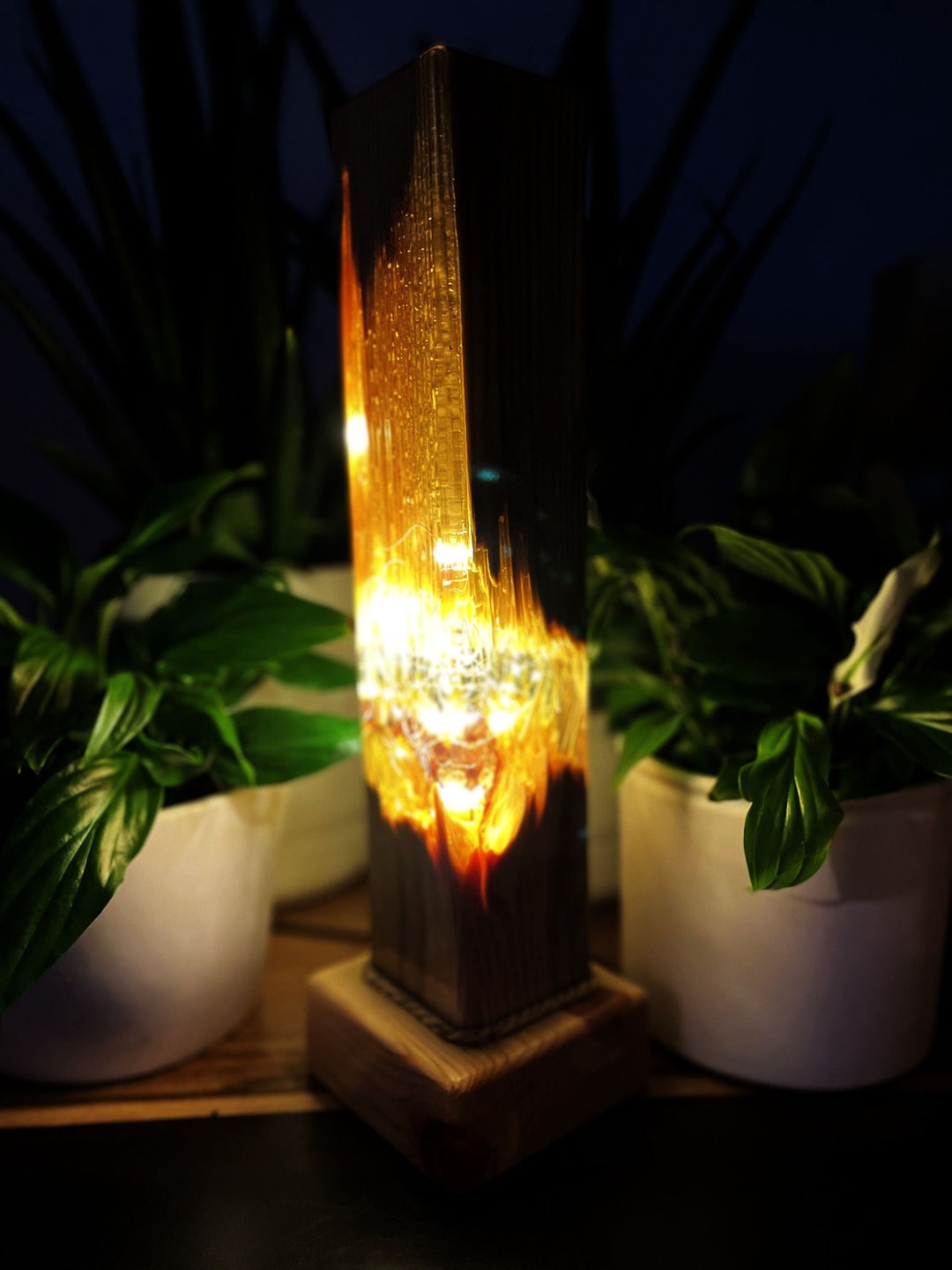 Led Lamp Made of Wood and Epoxy Resin, Gift Box - Etsy