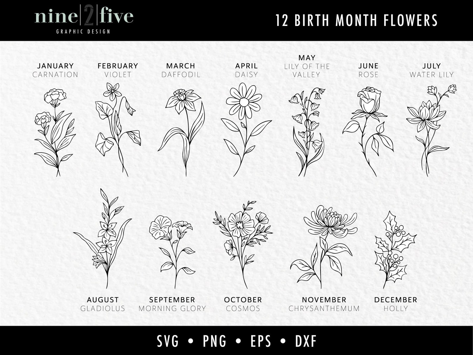 Birth Month Flowers SVG, Bouquet SVG, Flower Svg, Floral Svg, Birthday ...
