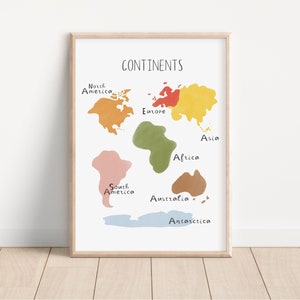 Kids Continents Poster, Montessori Colored Continent Map, Educational ...