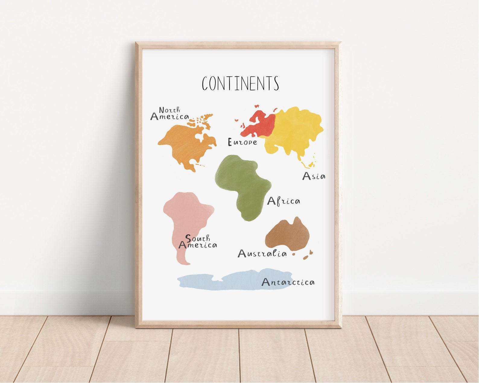 Kids Continents Poster, Montessori Colored Continent Map, Educational ...