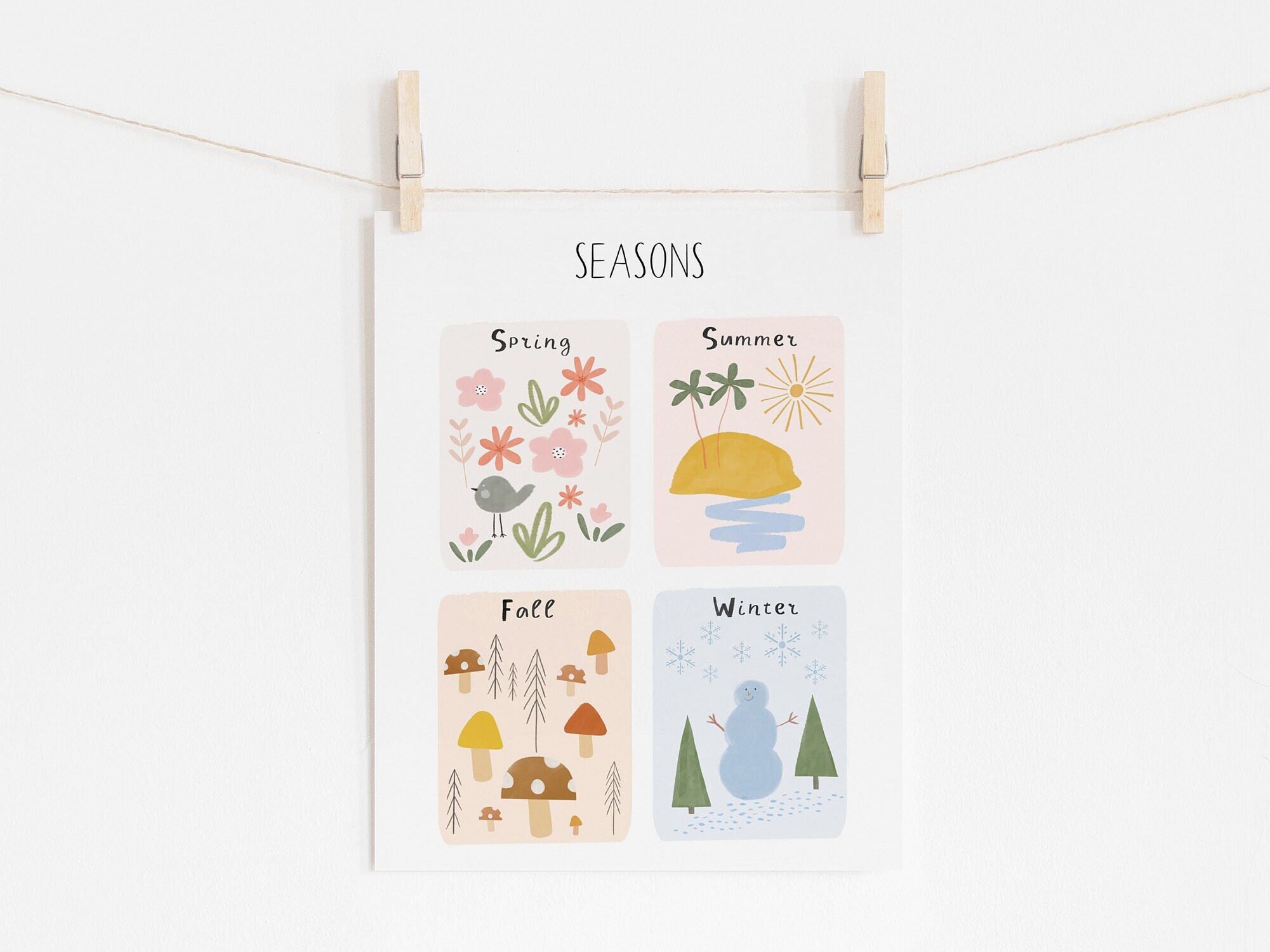 Four Seasons Poster, Watercolor Seasons Chart, Montessori Materials ...
