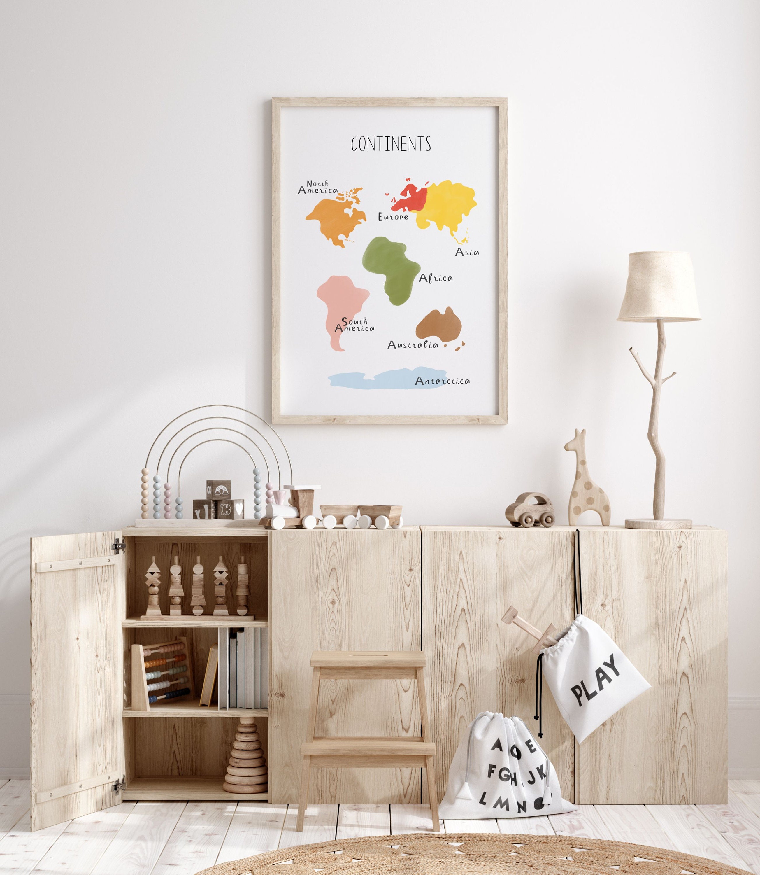 Kids Continents Poster, Montessori Colored Continent Map, Educational ...