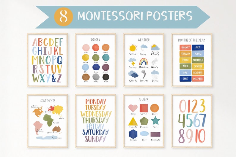 Rainbow Educational Posters Set, 8 Homeschool Prints, Montessori ...