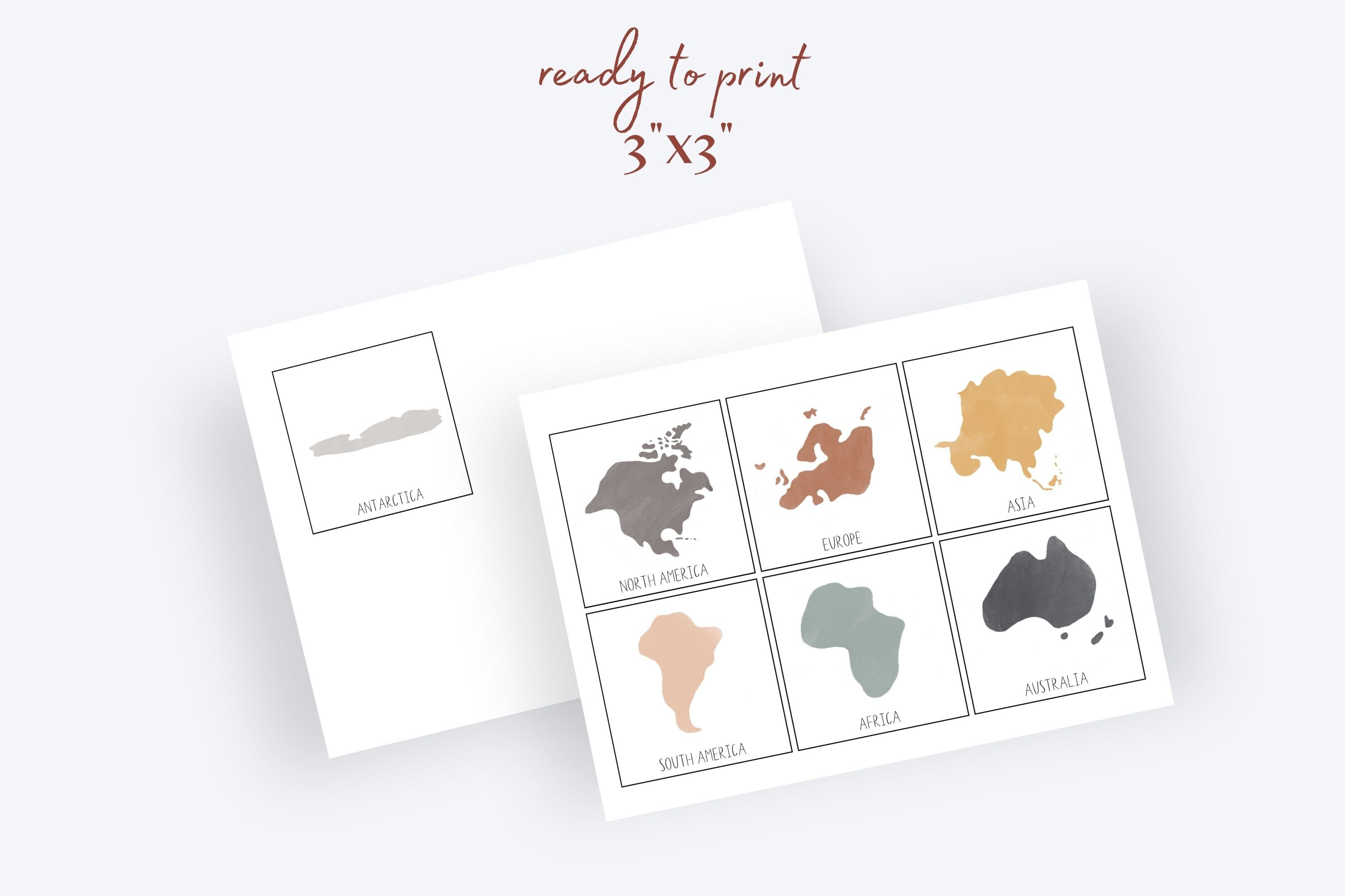 Continent Flashcards Montessori Flashcards Preschool Cards - Etsy