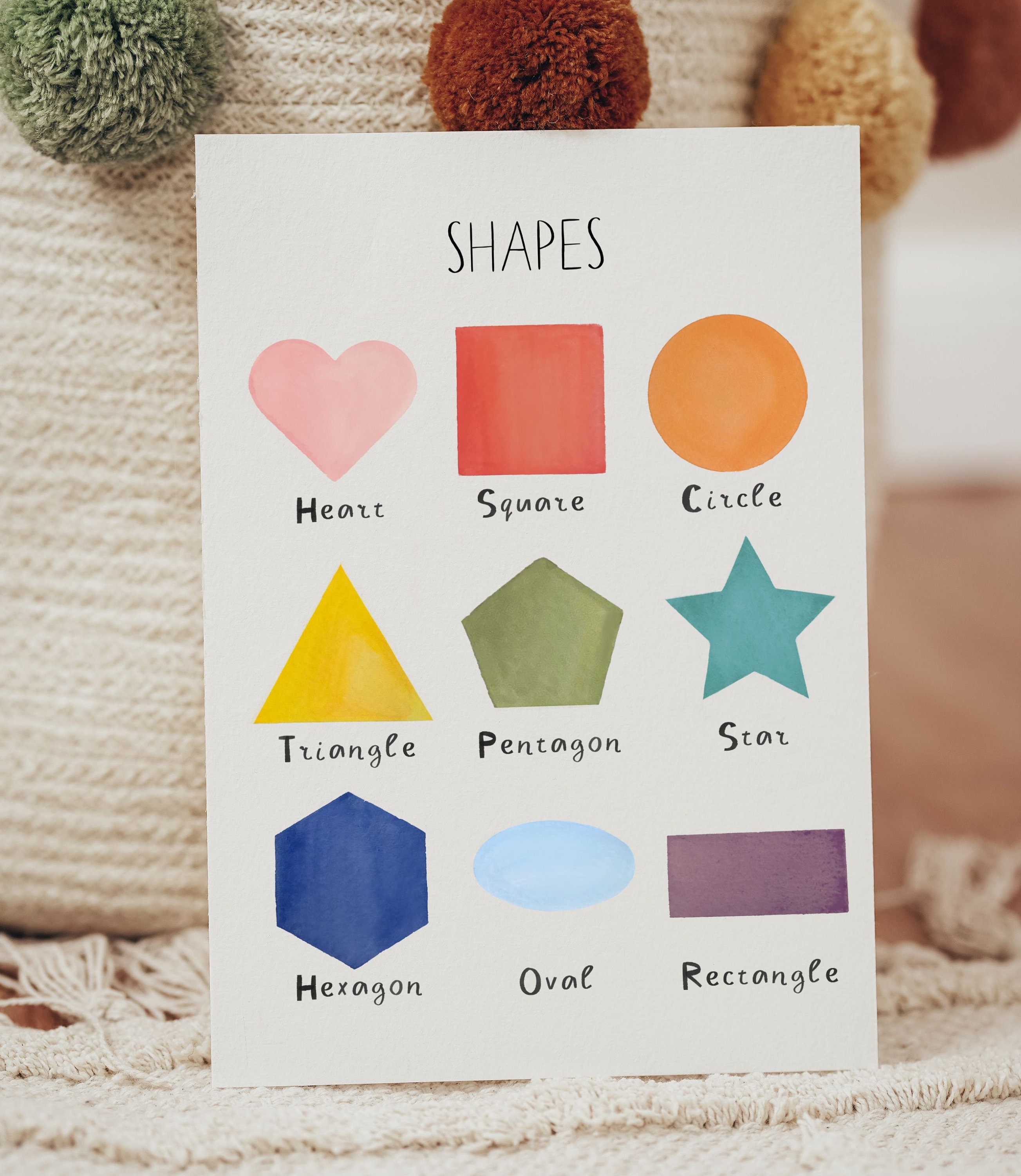 Watercolor Rainbow Shapes Poster, Learning Geometric Shapes, Montessori ...