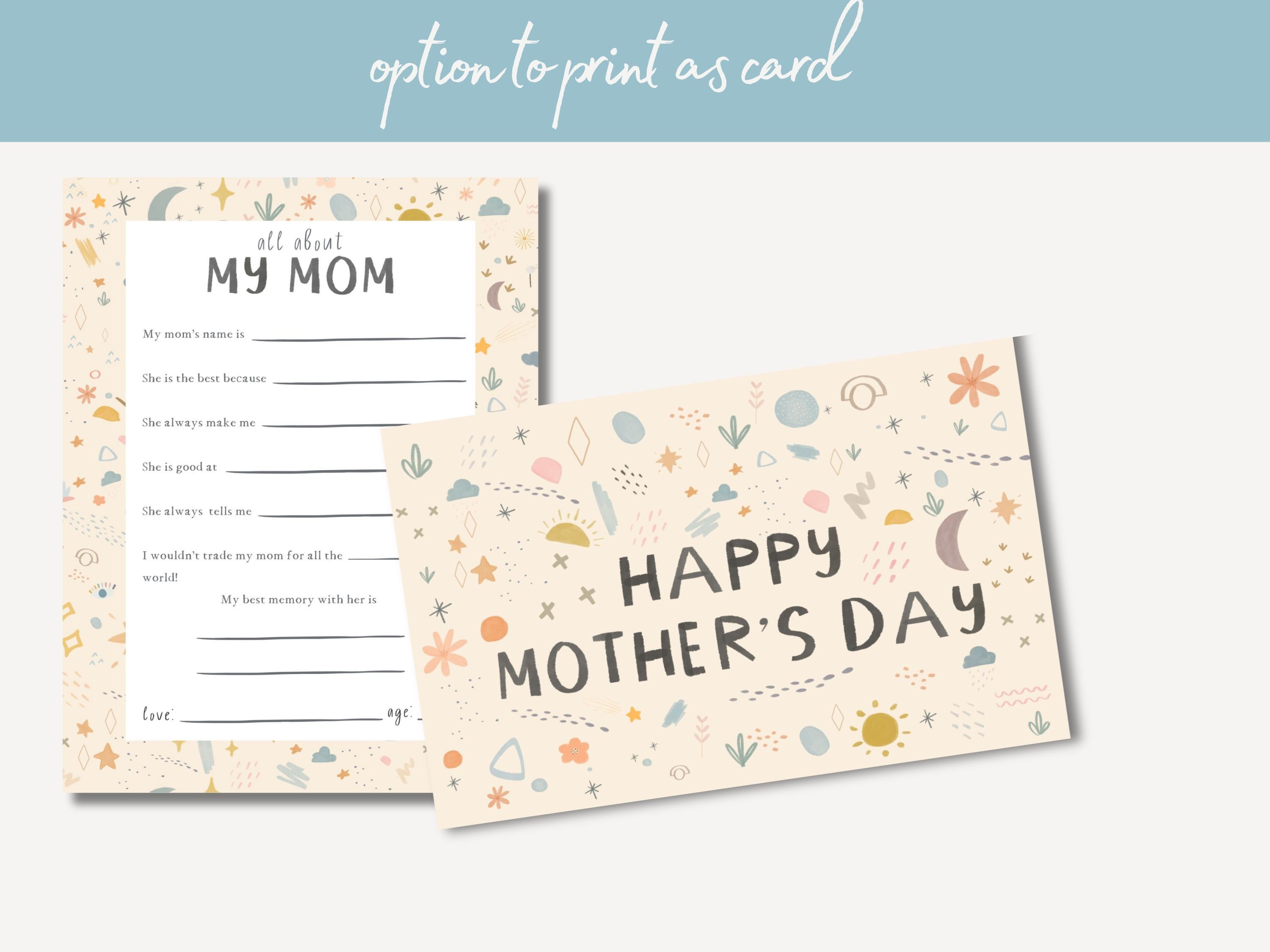 All About My Mom, Mothers Day Gift, Mothers Day Card Printable, All ...