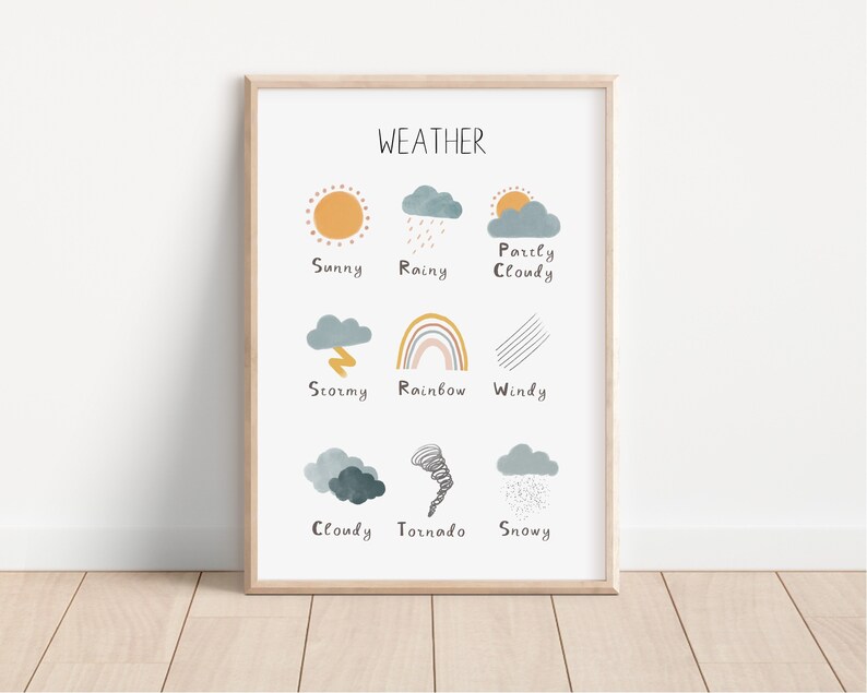 Boho Weather Chart, Kids Weather Poster, Educational Print, Montessori ...