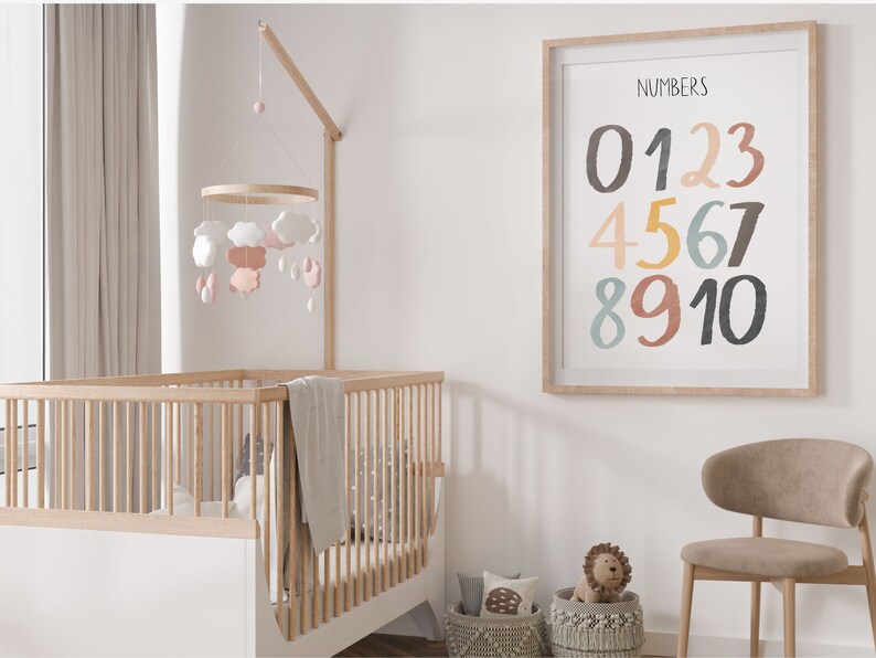 Neutral Numbers Poster, Counting Poster 1-10, Watercolor Nursery Art ...