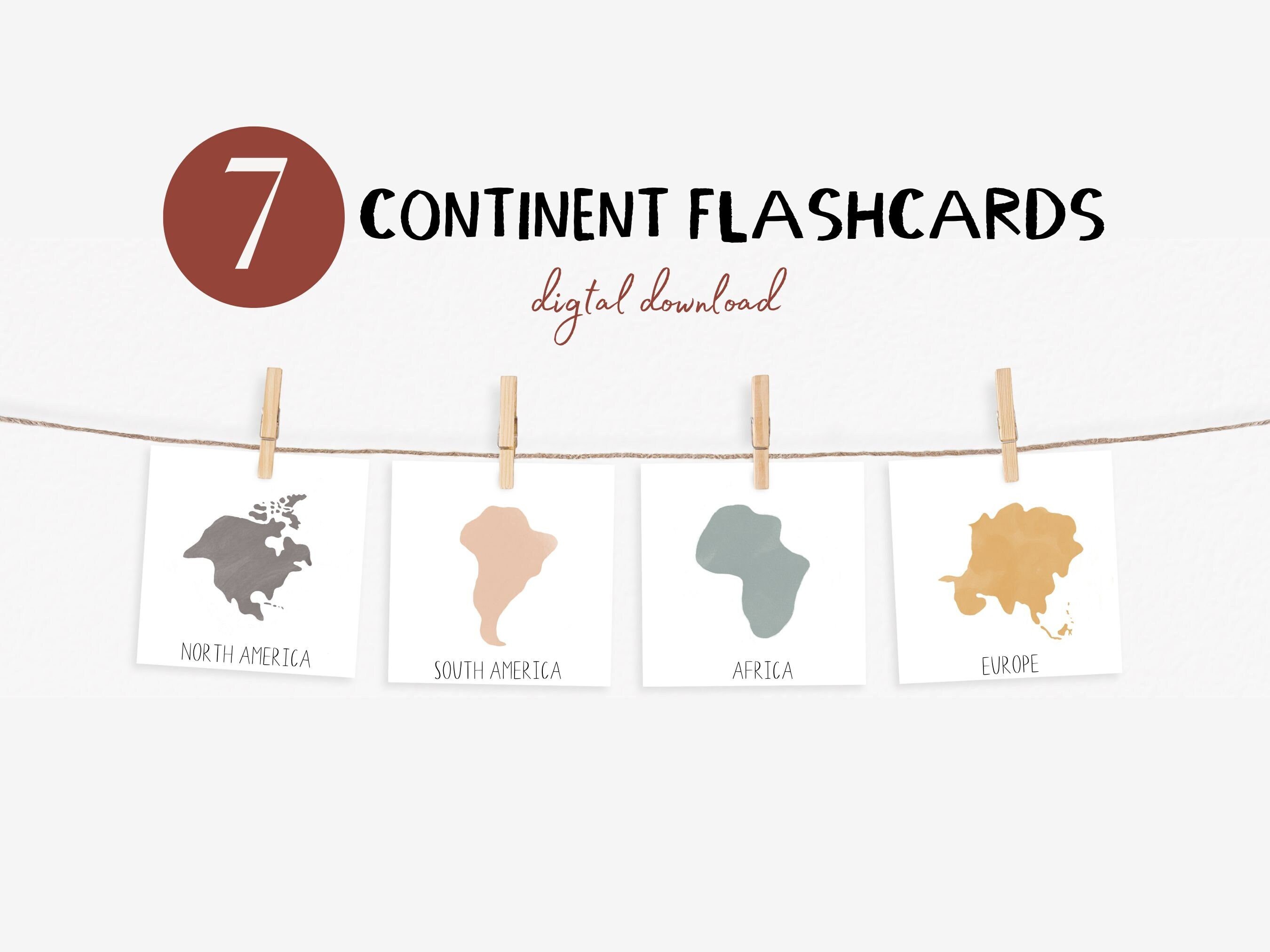 Continent Flashcards Montessori Flashcards Preschool Cards - Etsy
