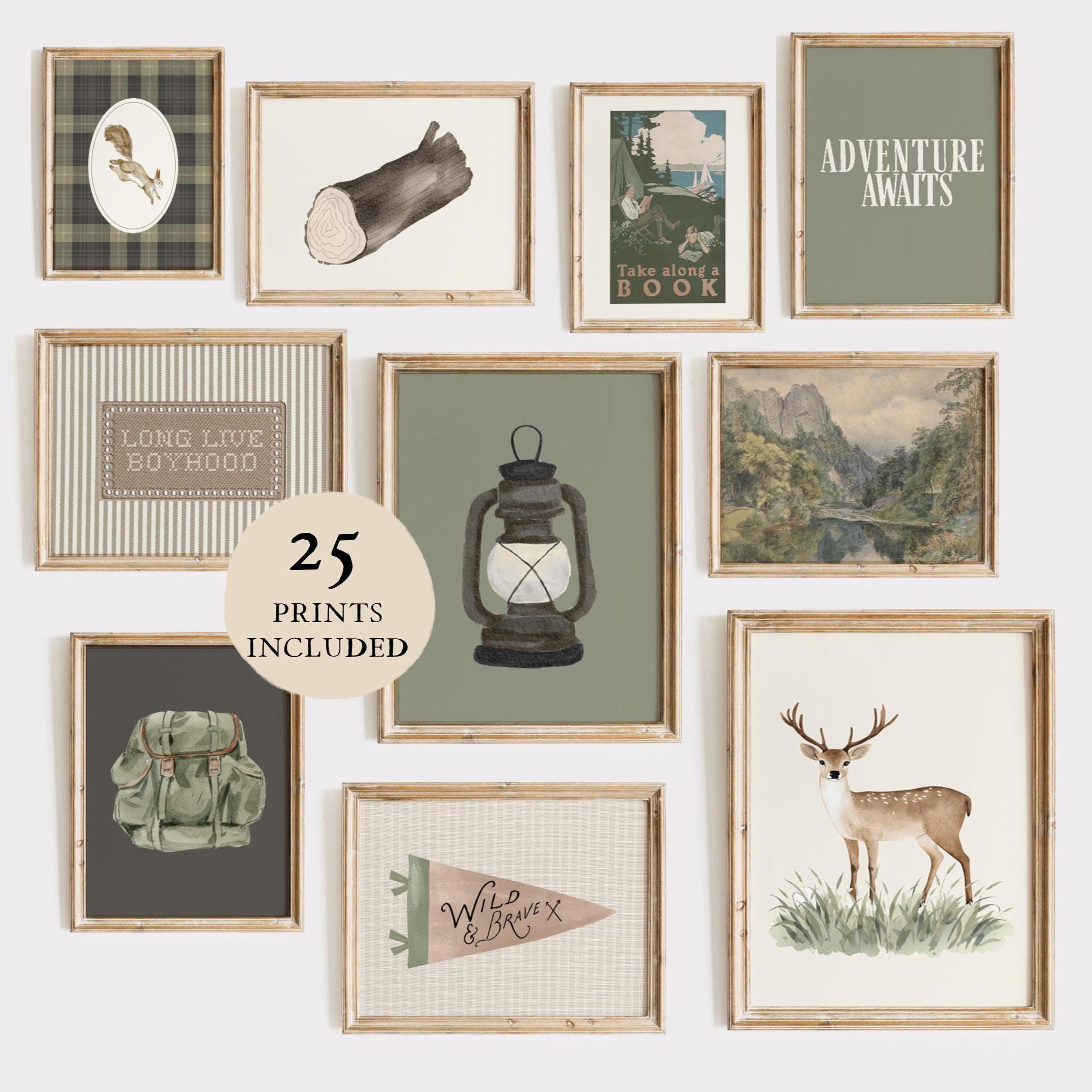 Vintage Camping Nursery Wall Art, Neutral and Sage Boys Room Decor ...