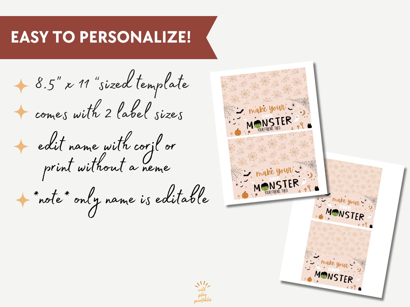 Printable Make Your Own Monster Tag for Treat Bags, Halloween Favor Bag ...