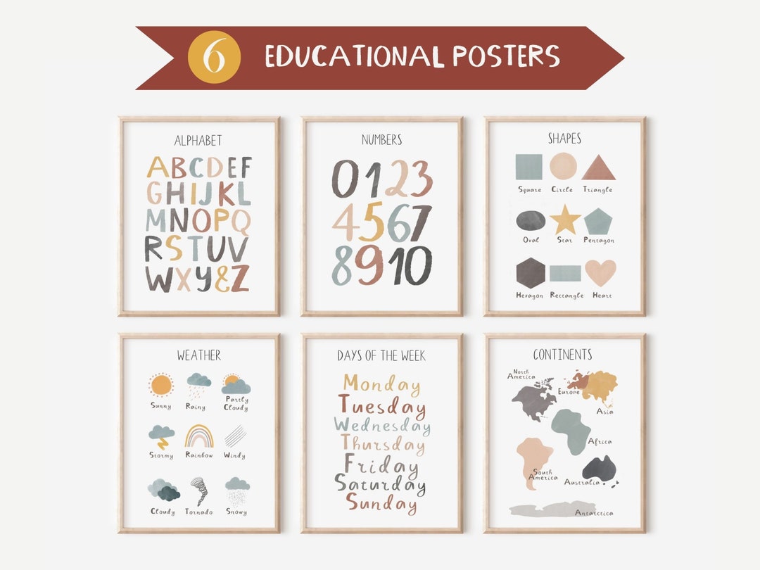 Neutral Educational Posters, Set of 6 Homeschool Prints, Neutral ...