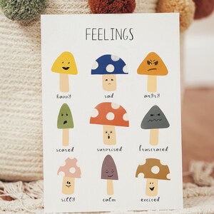 Rainbow Kids Feelings Chart, Mushroom Wall Art, Boho Classroom Decor ...