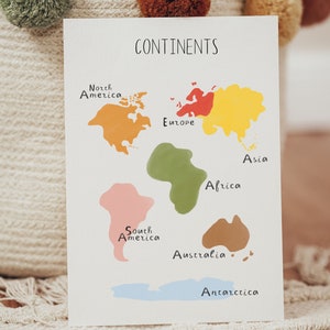 Kids Continents Poster, Montessori Colored Continent Map, Educational ...