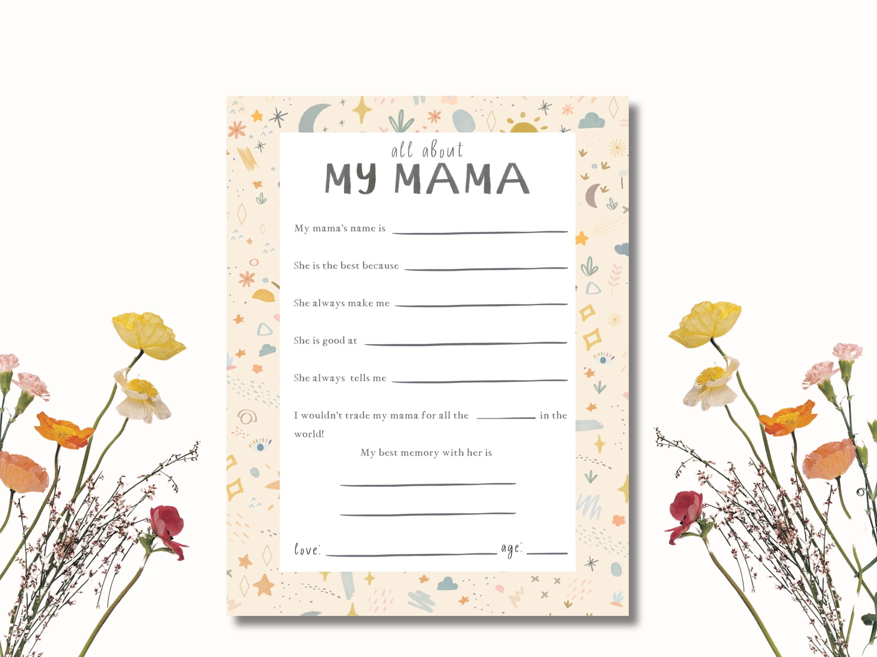 All About My Mom, Mothers Day Gift, Mothers Day Card Printable, All ...