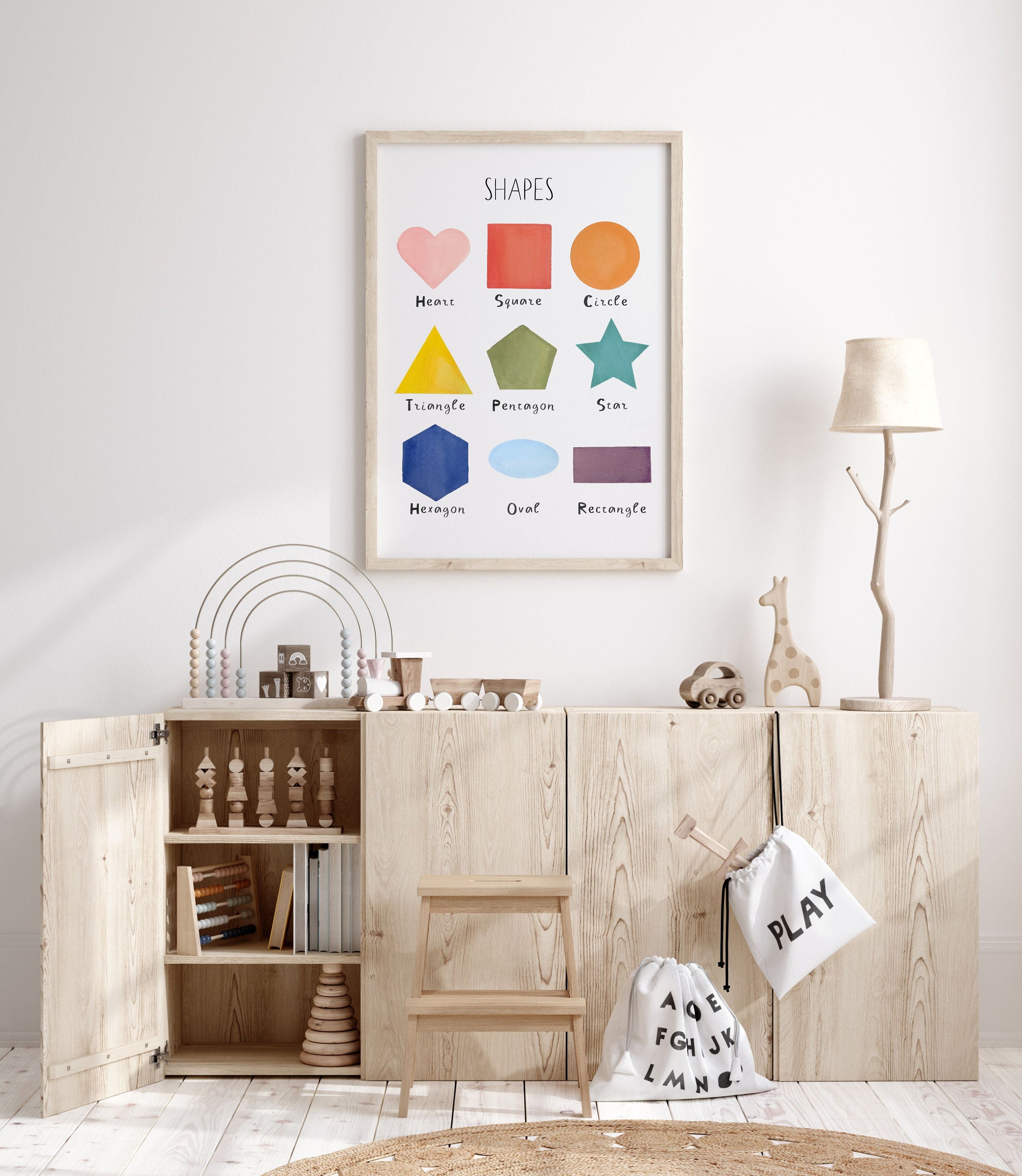 Watercolor Rainbow Shapes Poster, Learning Geometric Shapes, Montessori ...