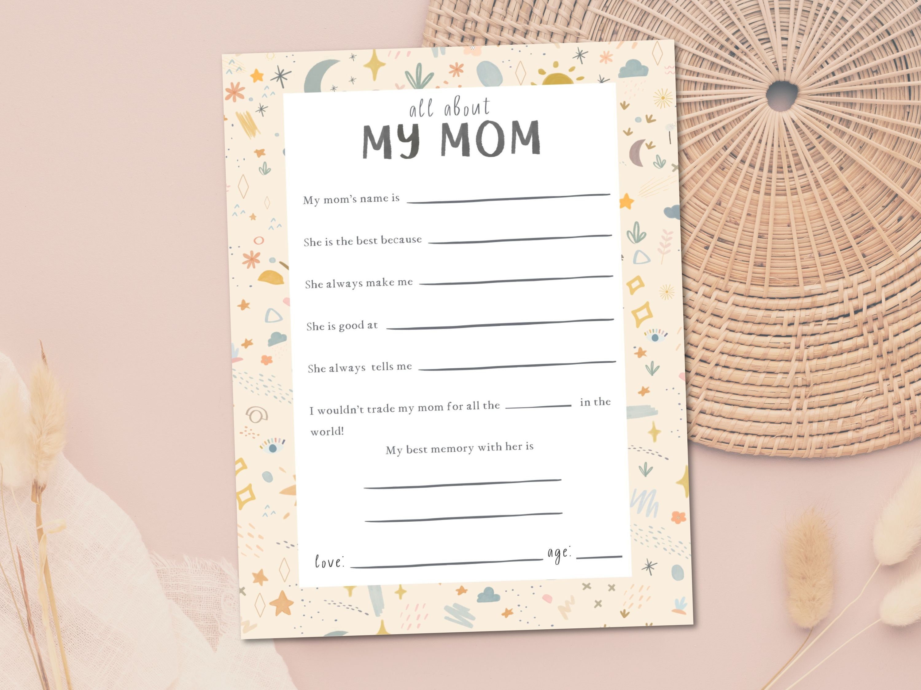 All About My Mom, Mothers Day Gift, Mothers Day Card Printable, All ...