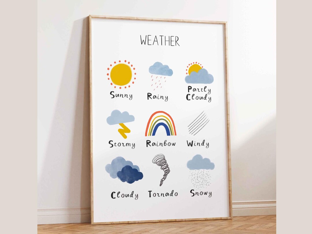 Boho Rainbow Weather Poster, Weather Chart, Homeschool Printable, Boho ...
