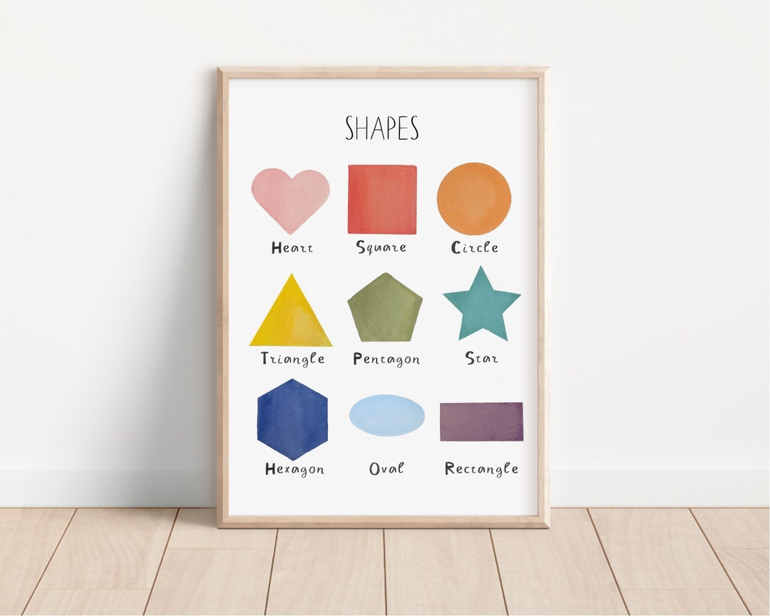 Watercolor Rainbow Shapes Poster, Learning Geometric Shapes, Montessori ...