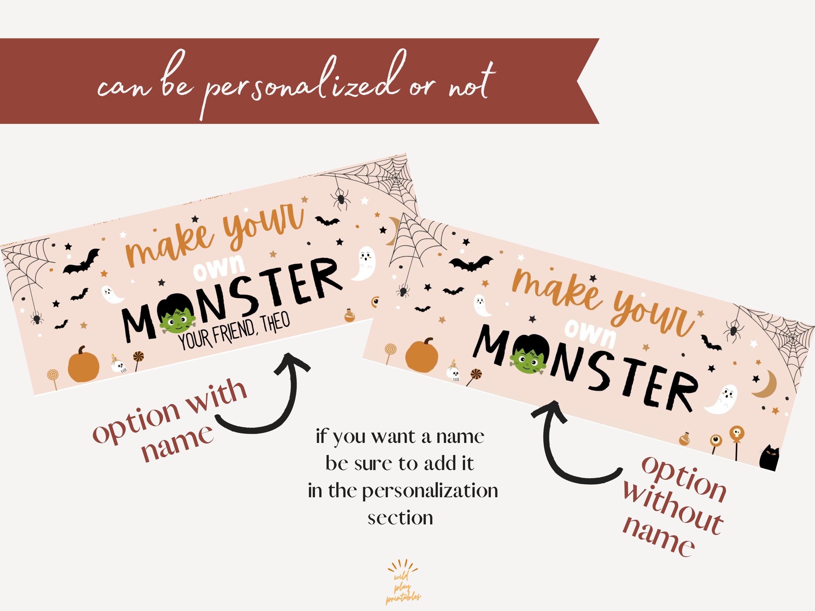 Printable Make Your Own Monster Tag for Treat Bags, Halloween Favor Bag ...