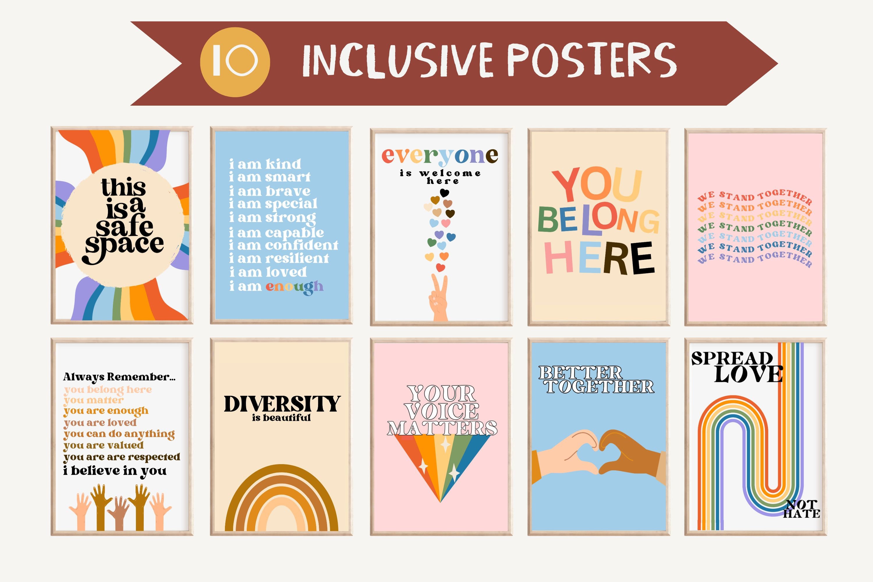 Set of Inlcusion Posters, 10 Diversity Prints, Inclusive Classroom ...