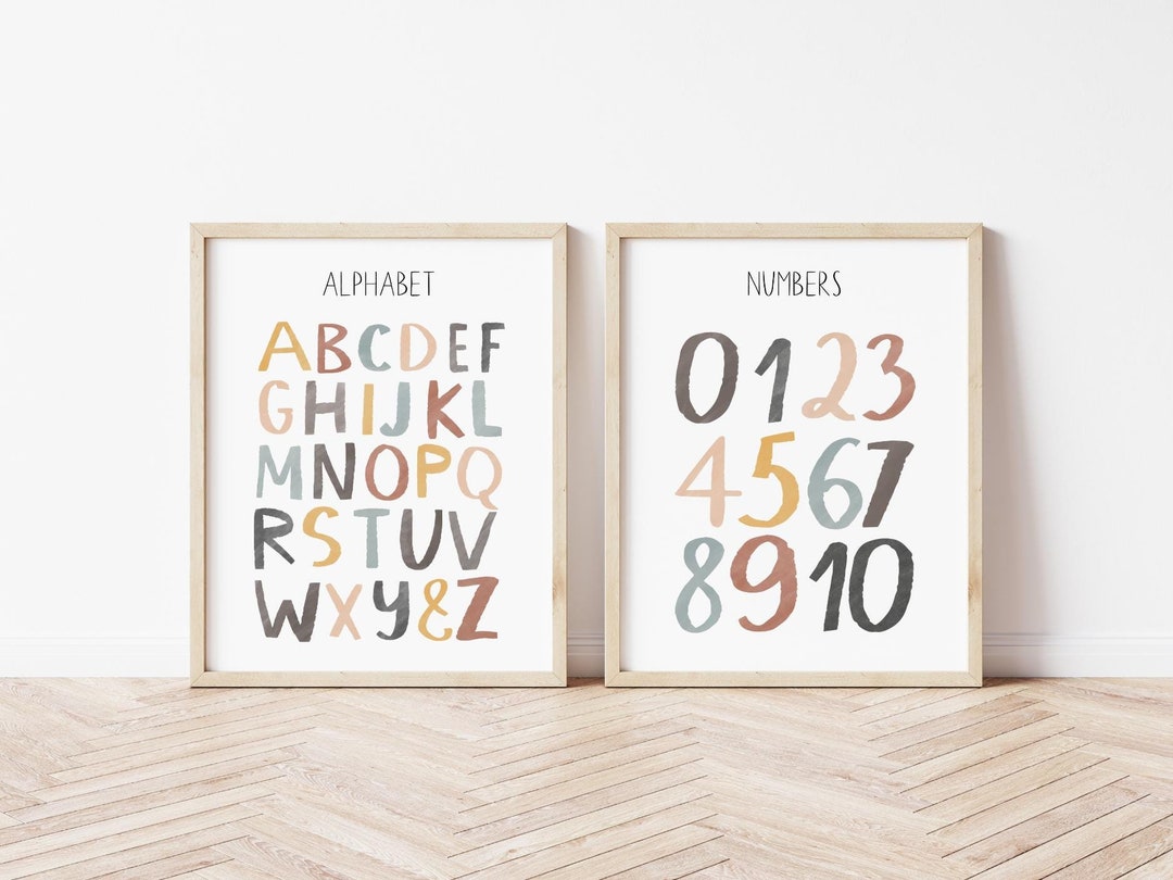 ABC Number Posters, Boho Alphabet Print, Counting Poster, Montessori ...