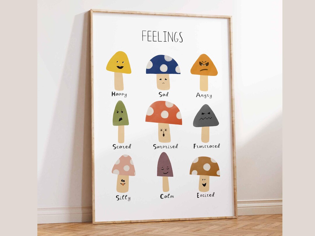 Rainbow Kids Feelings Chart, Mushroom Wall Art, Boho Classroom Decor ...