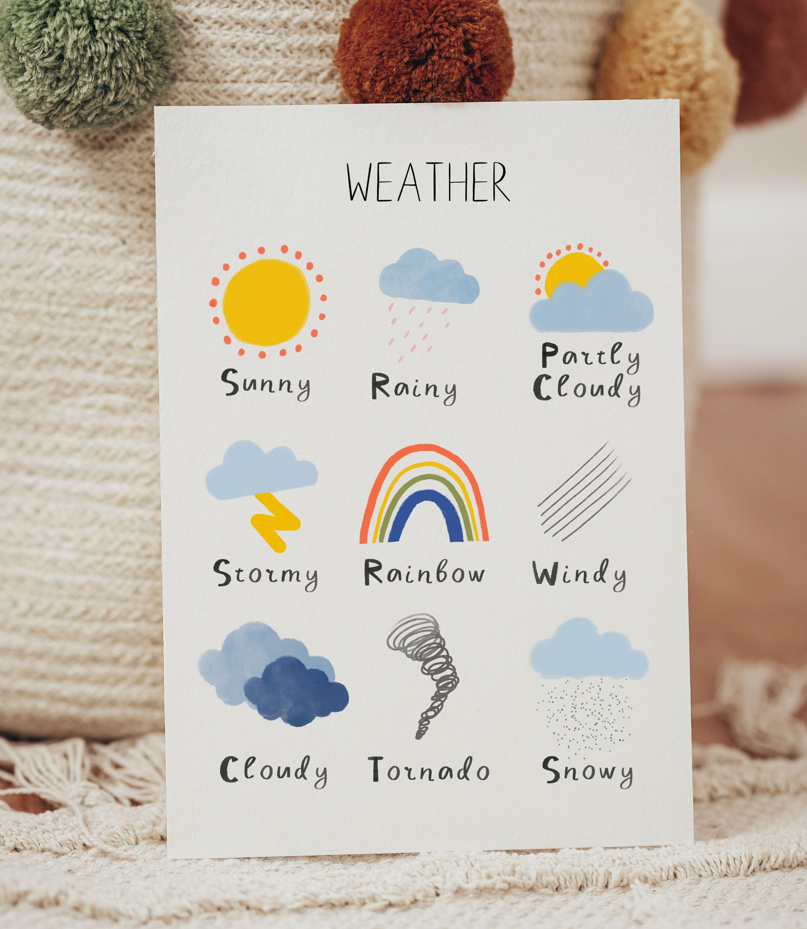 Boho Rainbow Weather Poster, Weather Chart, Homeschool Printable, Boho ...