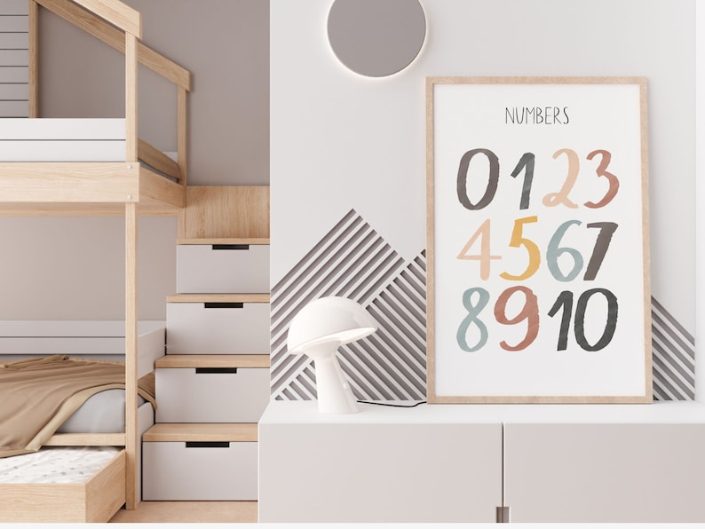 Neutral Numbers Poster, Counting Poster 1-10, Watercolor Nursery Art ...