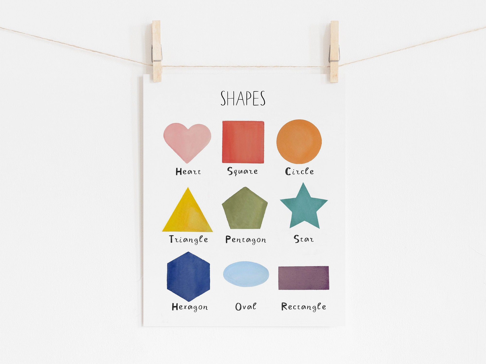 Watercolor Rainbow Shapes Poster, Learning Geometric Shapes, Montessori ...