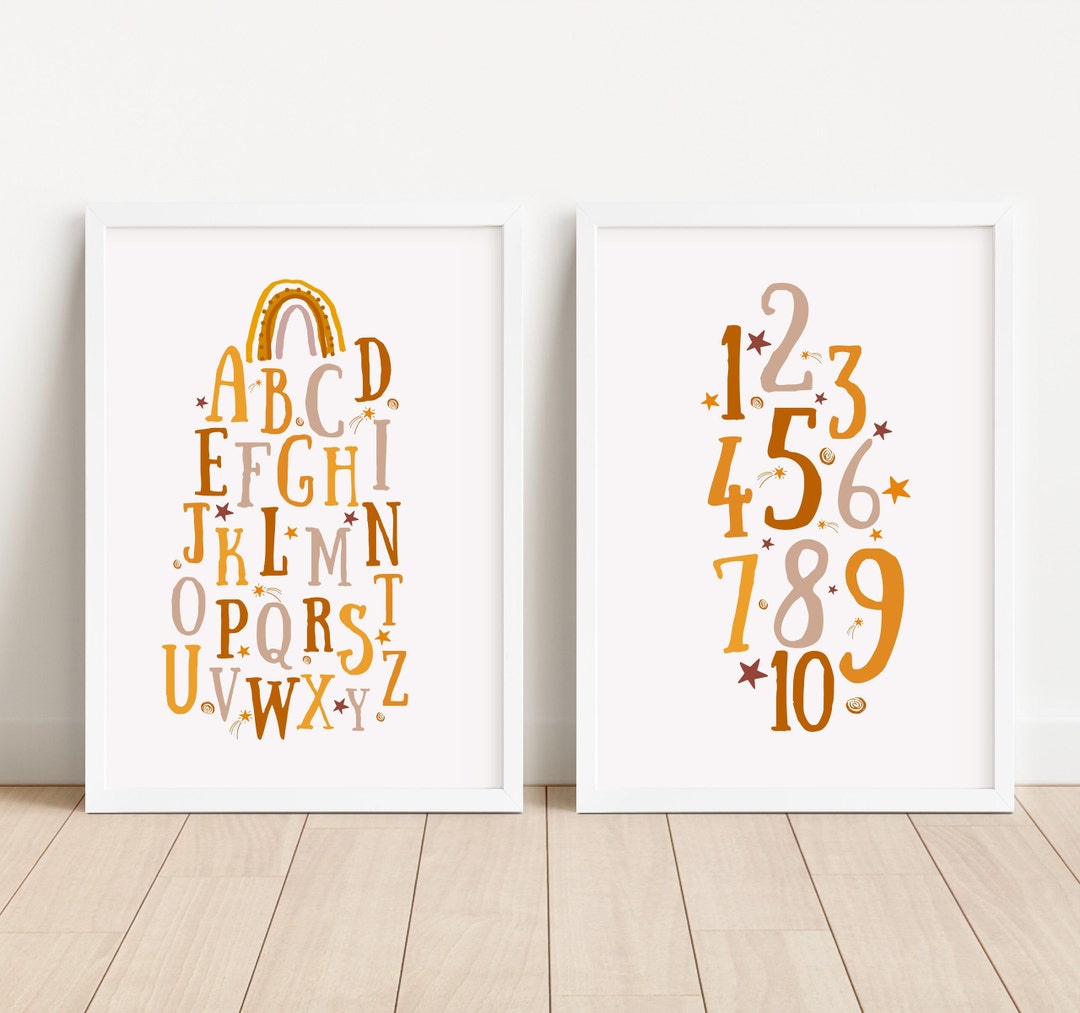 Boho Retro Nursery Poster Set of 2 ABC Print Printable - Etsy