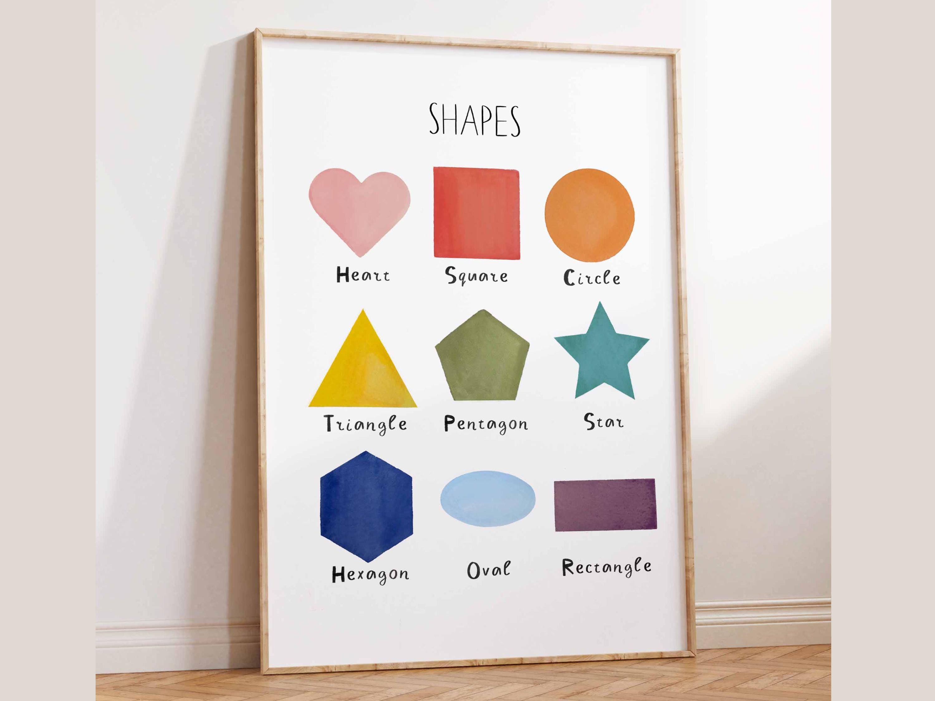 Watercolor Rainbow Shapes Poster, Learning Geometric Shapes, Montessori ...