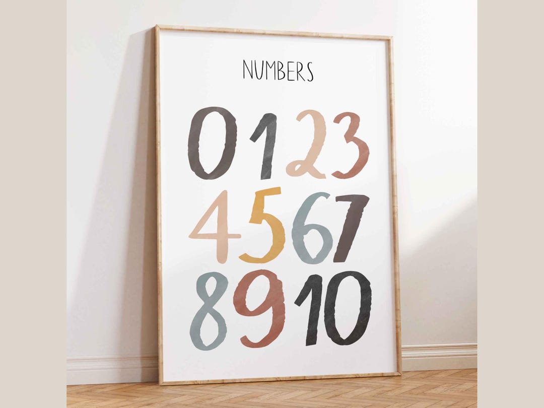 Neutral Numbers Poster, Counting Poster 1-10, Watercolor Nursery Art ...