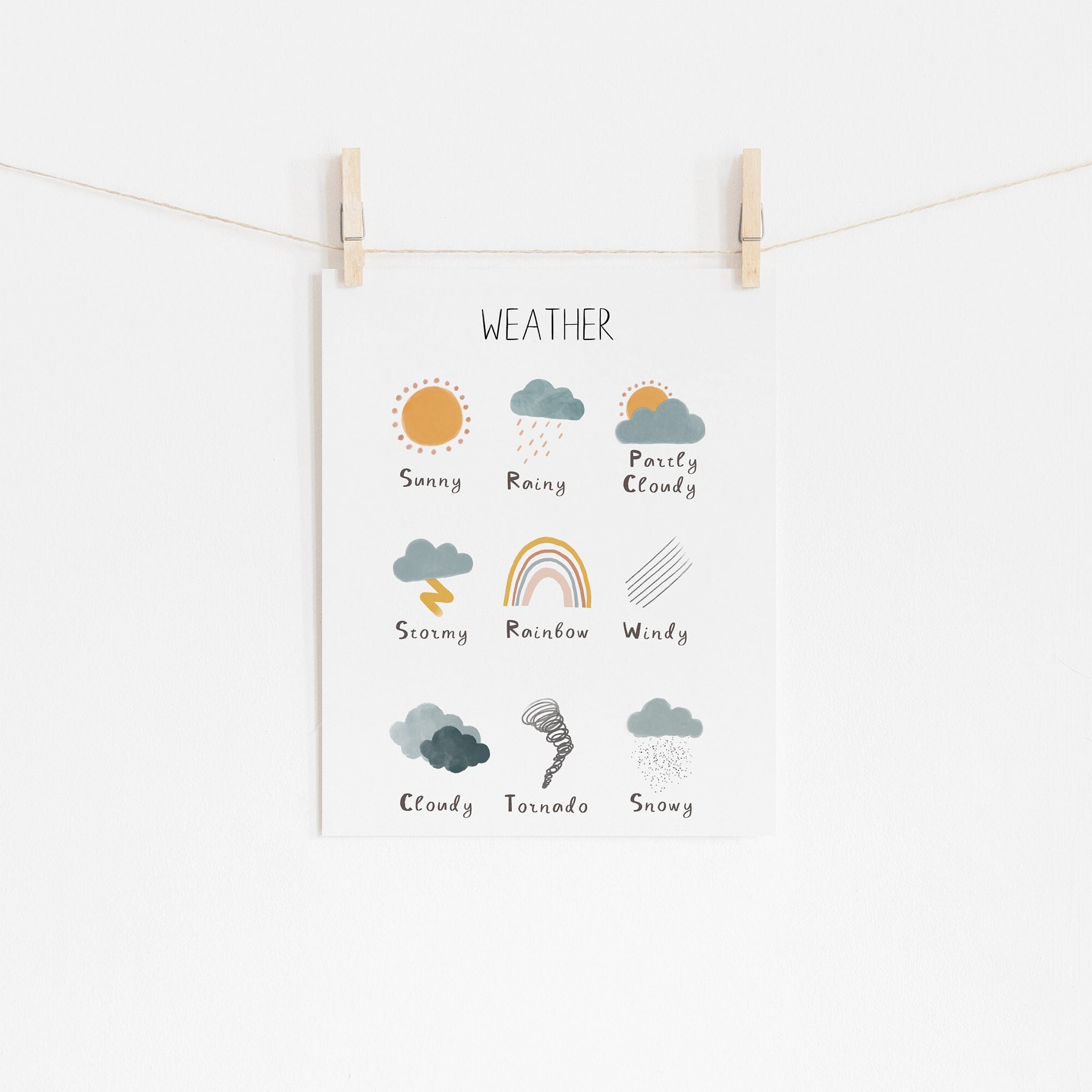 Boho Weather Chart, Kids Weather Poster, Educational Print, Montessori ...