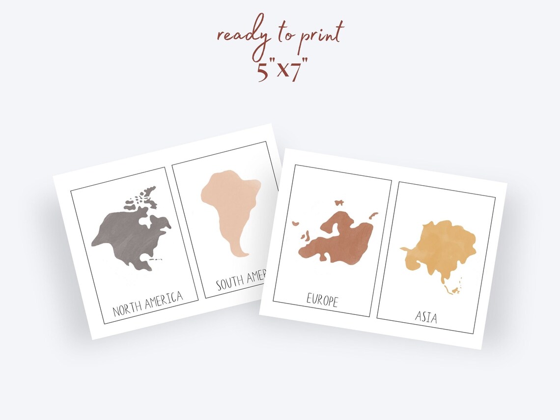 Continent Flashcards Montessori Flashcards Preschool Cards - Etsy