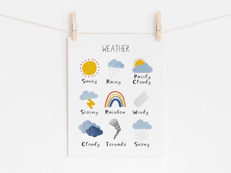 Boho Rainbow Weather Poster, Weather Chart, Homeschool Printable, Boho ...