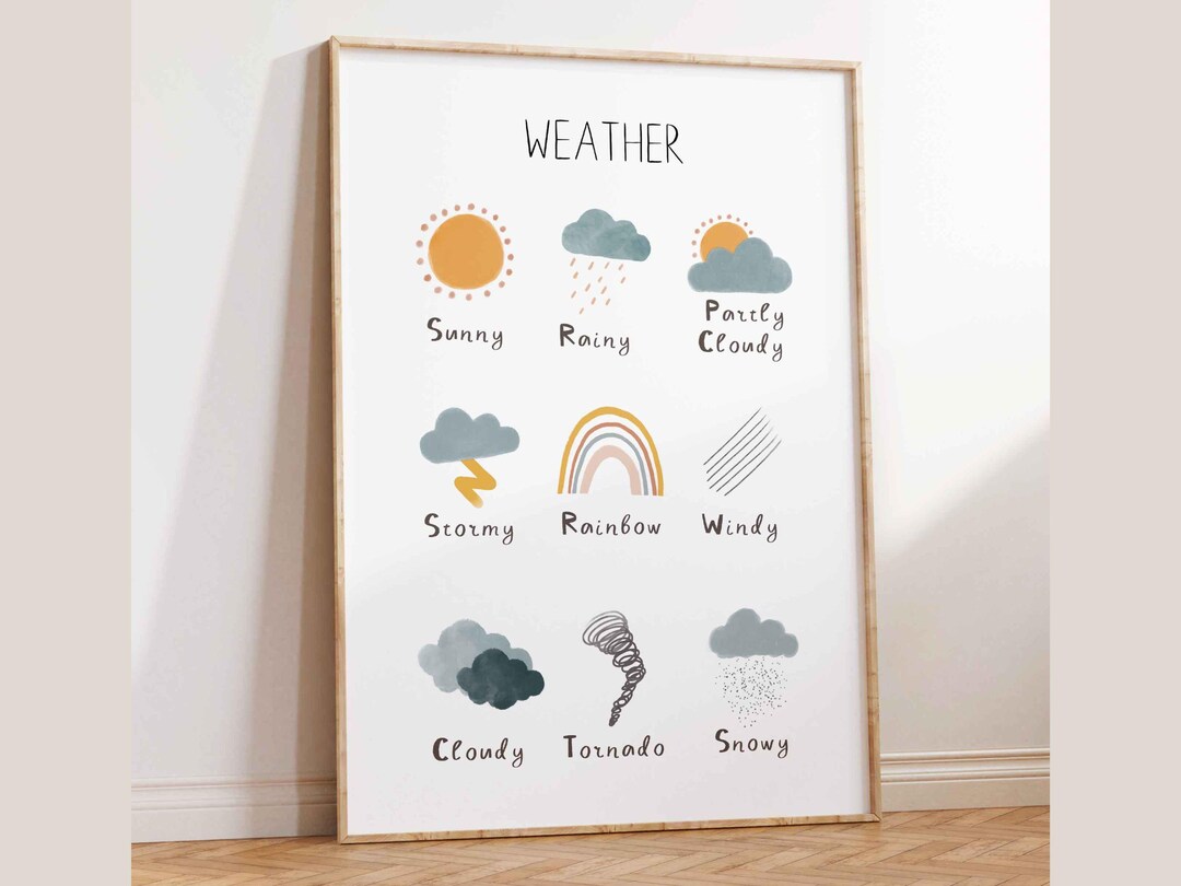 Boho Weather Chart, Kids Weather Poster, Educational Print, Montessori ...