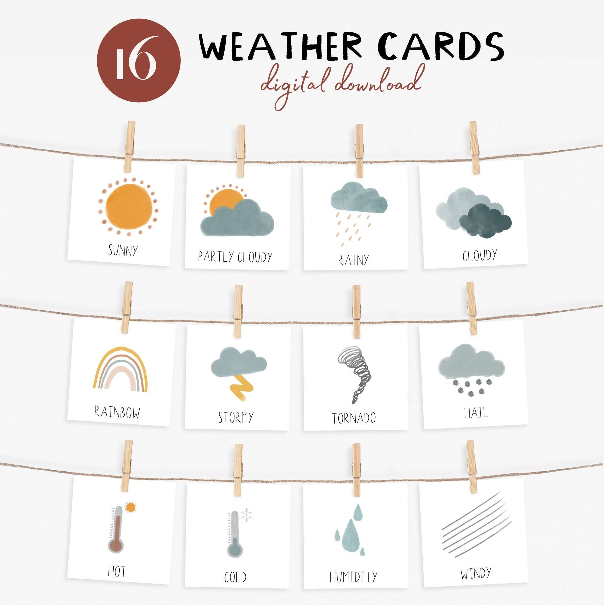 16 Weather Cards for Kids Montessori Materials Preschool - Etsy