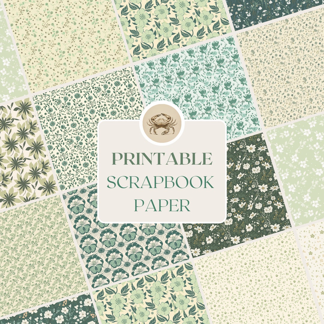 Green Floral Scrapbook Paper Digital Download, Seamless Pattern - Etsy