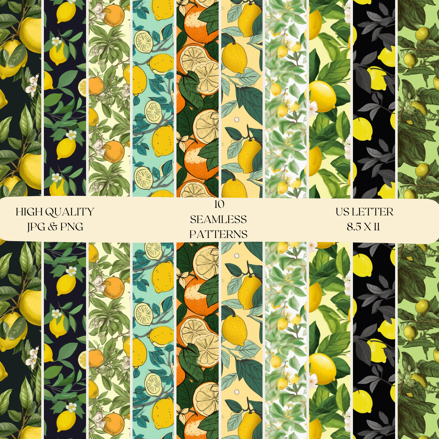 Citrus Lemon Scrapbook Paper, Digital Download, Seamless Patterns - Etsy