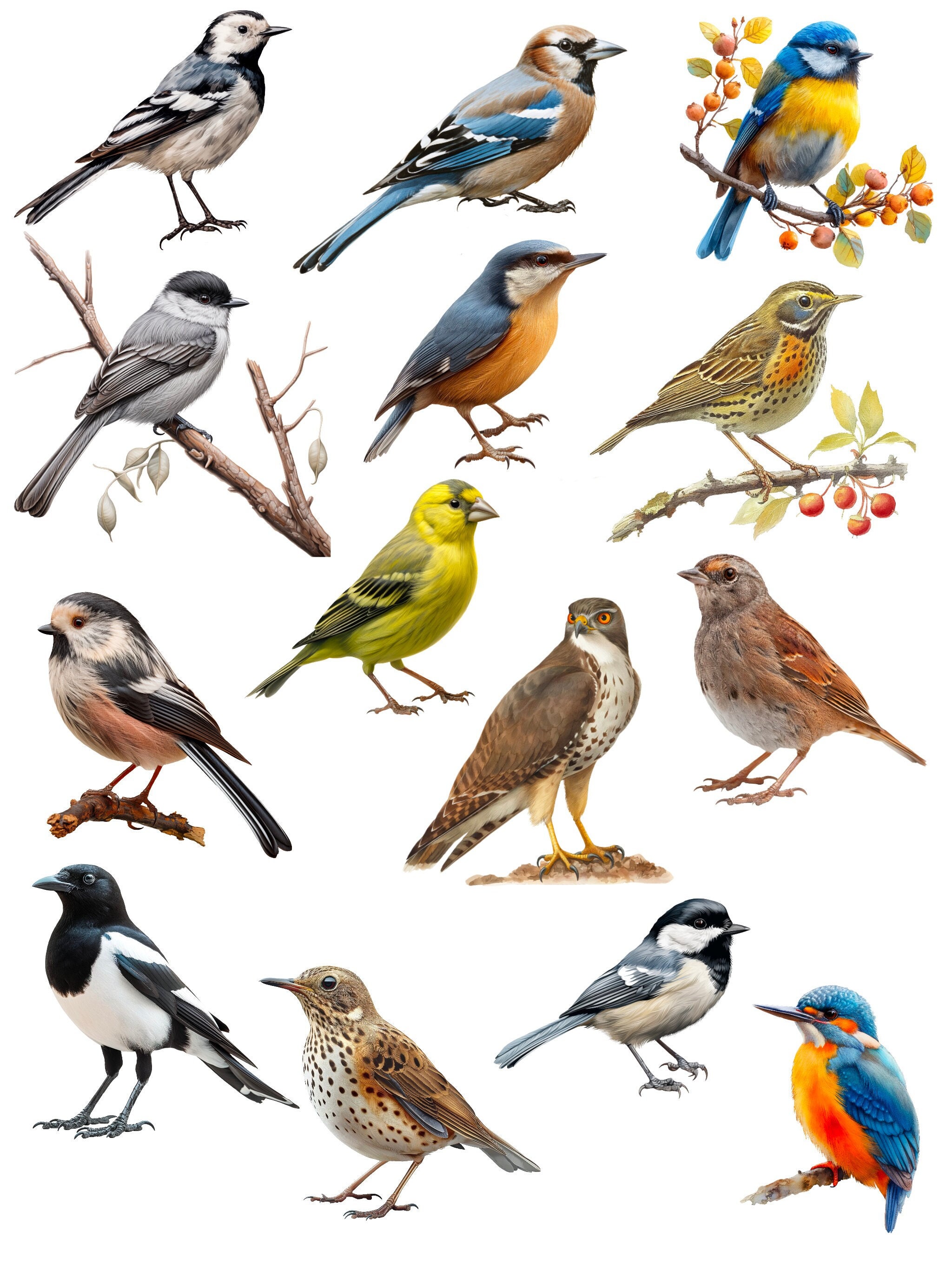 Garden Birds, Clipart, Birds, Garden 14 .png 300dpi Files, Instant ...