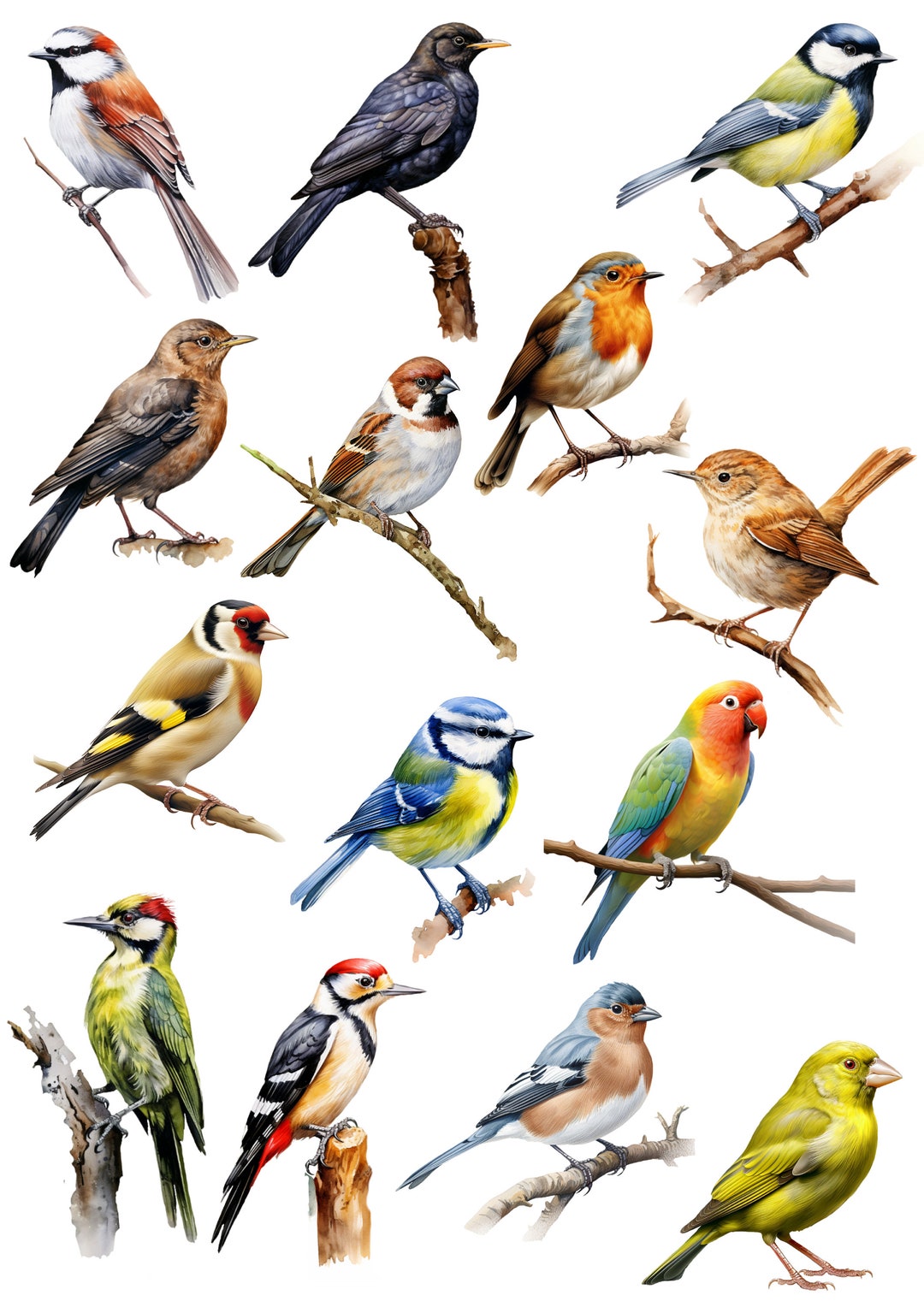 Garden Birds, Clipart, Birds, Garden 14 .png 300dpi Files, Instant ...